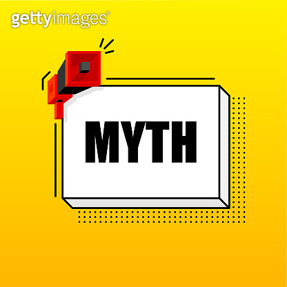 Myth banner template. Marketing flyer with megaphone. Isometric and ...