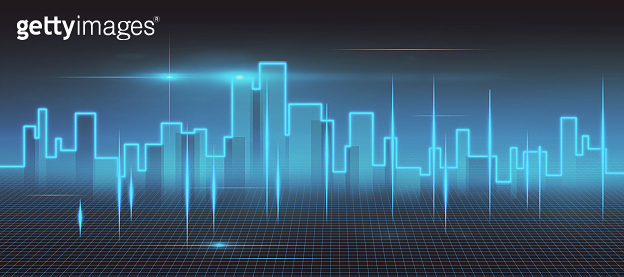 Abstract cyber backdrop with green and white glowing rectangular ...