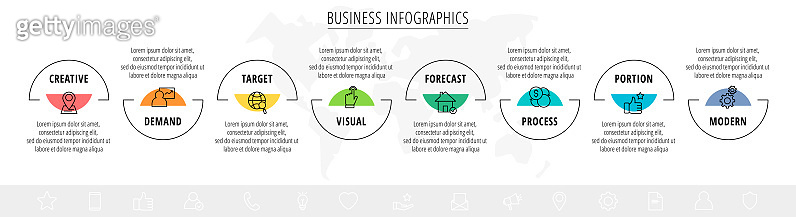 Business vector infographics with eight line labels. Timeline ...