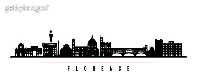 Florence skyline horizontal banner. Black and white silhouette of ...
