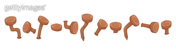 Old rust bent nails vector, cartoon corrosion pin icon. Carpentry ...
