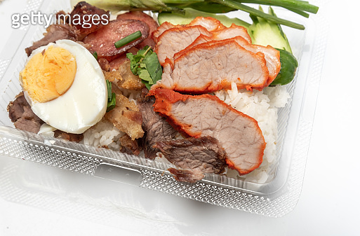 crispy pork belly on topped rice - Asian food style"nAsian street food ...