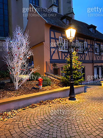 Christmas tree with christmas lights in Colmar, Alsace, France ...