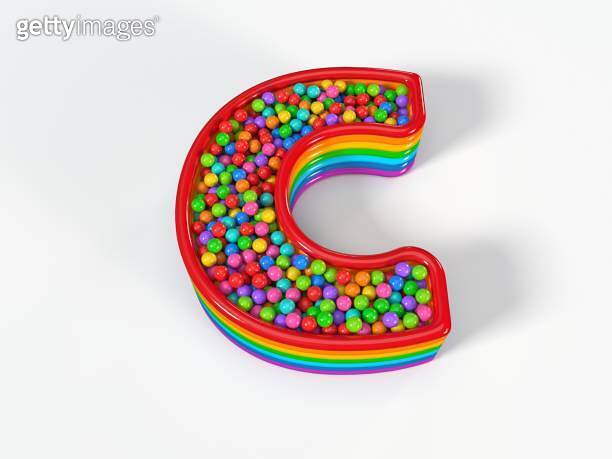 Letter C shaped child pool filled with plastic toy balls. 3D ...