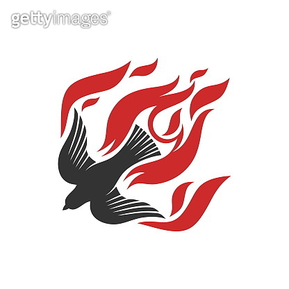 Christian illustration. Church logo. The dove and the flame of fire are ...