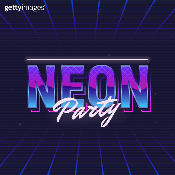 Neon Party logo template. 80's logo design with Neon light and retro ...