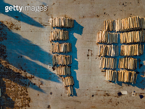 Aerial View of Pine Logs on Sawmill or Lumber Mill Yard 이미지 (1337042134 ...