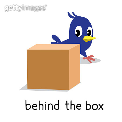 Preposition of place. Bird behind the box 이미지 (1301580345) - 게티이미지뱅크