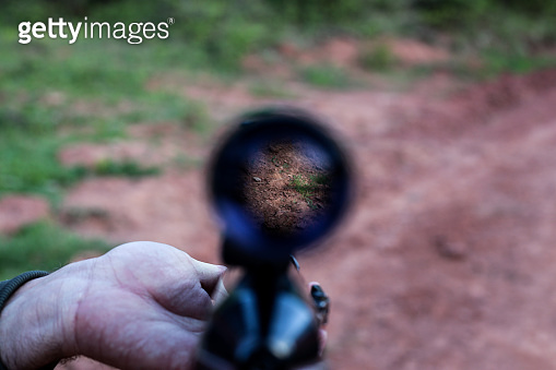 Rifle target view on Natural Background. Image of a rifle scope sight ...