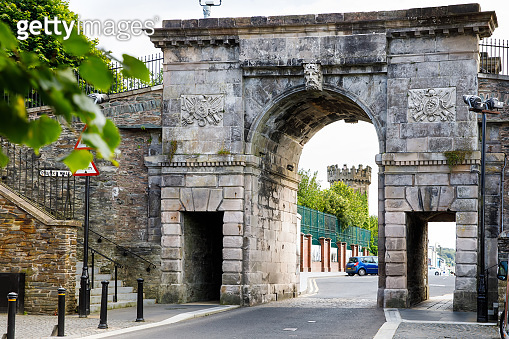Derry, North Ireland. Aerial view of Derry Londonderry city center in ...