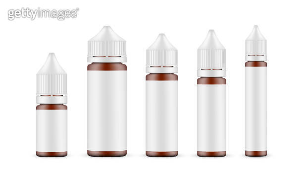 Set of Amber Dropper Bottles Various Sizes with Labels, Isolated on ...