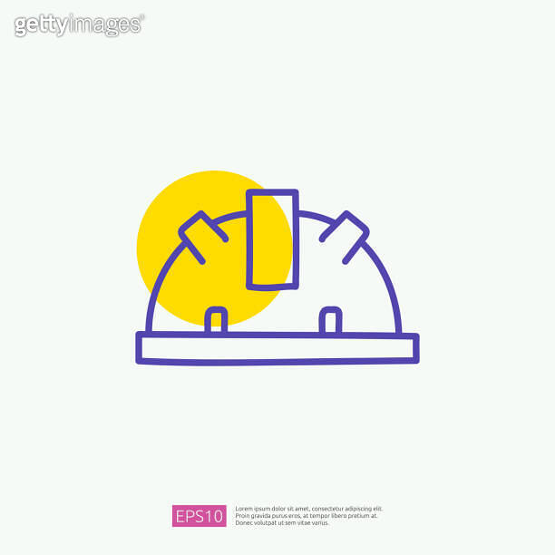 hardhat helmet. safety hat cap symbol. engineering related doodle icon ...