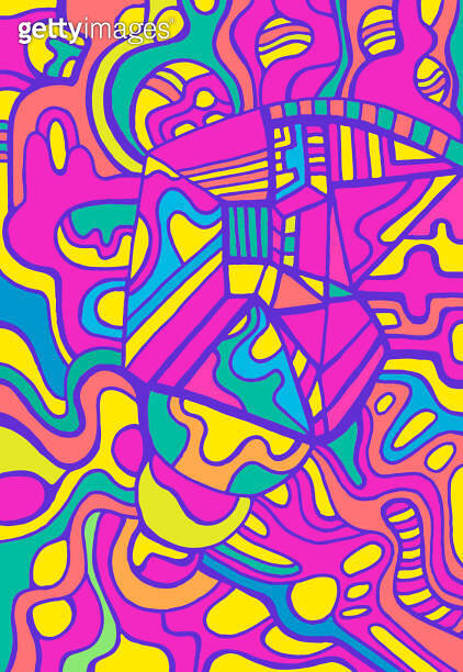 Sunny bright summer psychedelic background doodle stylish lines ...