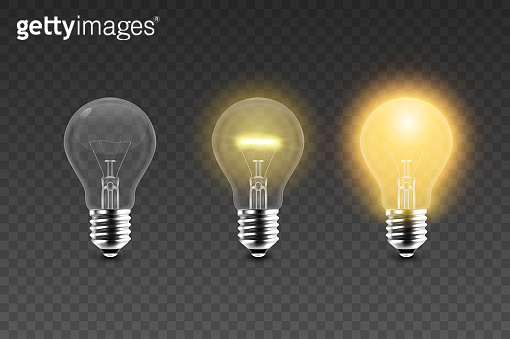 Vector 3d Realistic Glowing, Turned Off Electric Light Bulb Icon Set ...