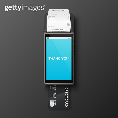 Vector 3d Realistic Payment Machine, Receipt, Plastic Credit Card. POS ...
