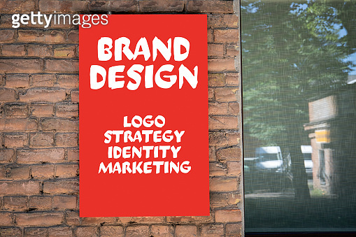 Brand Design. Red advertising sign on the facade of the building 이미지 ...