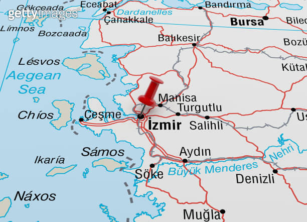 Map showing Izmir, Turkey with a Red Pin. 3D Rendering 이미지 (1312789458 ...