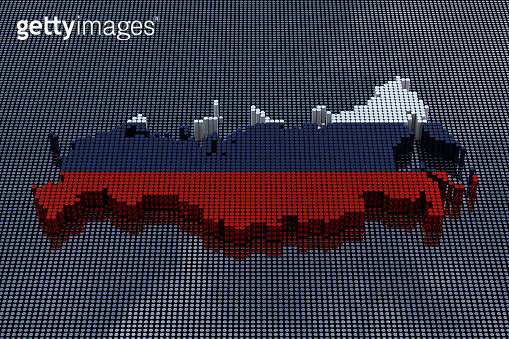 Pixel Art Style Russia Map with Russia Flag colors. 3d Rendering ...