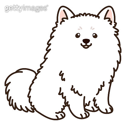 Outlined simple and adorable Japanese Spitz sitting illustration ...