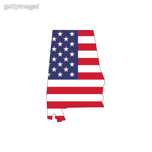Alabama state map with American national flag on white background ...