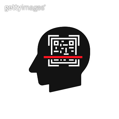 Human head with scan QR code silhouette black vector illustration ...