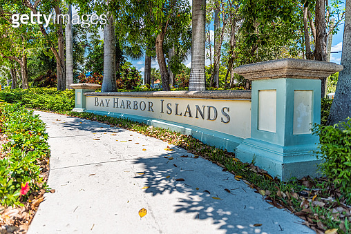 Bay Harbor Islands sign for Miami Dade County, Florida by Biscayne Bay ...