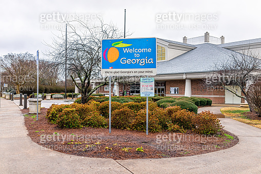 Sign for Welcome to Georgia center from SC at Visitor Center rest area ...