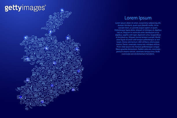 Ireland map from blue and glowing stars icons pattern set of SEO ...