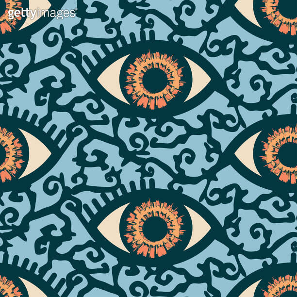 Repeat vector pattern with Gothic eyes on blue background. Simple ...