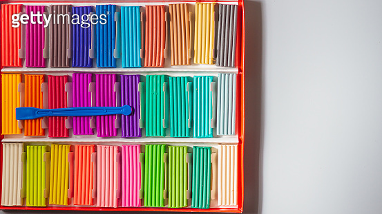 Multi-colored plasticine set with a modeling stack for children's ...