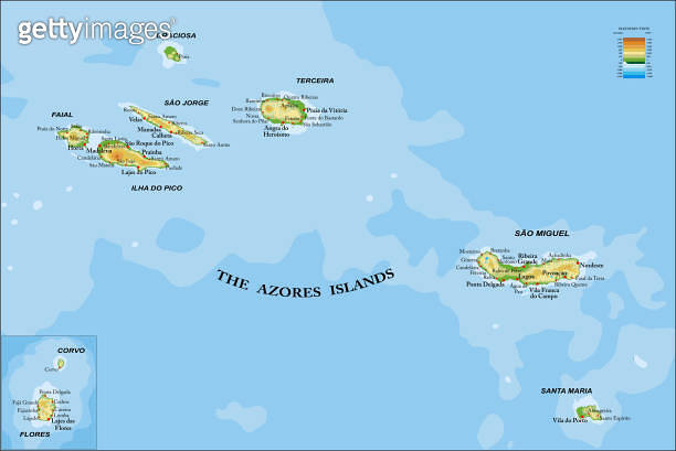 Azores islands hyghly detailed physical map 이미지 (1342297872) - 게티이미지뱅크