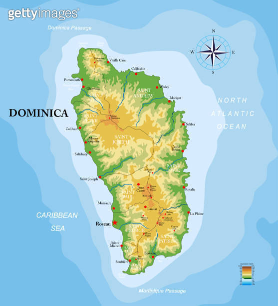 Dominica island highly detailed physical map 이미지 (1348076259) - 게티이미지뱅크