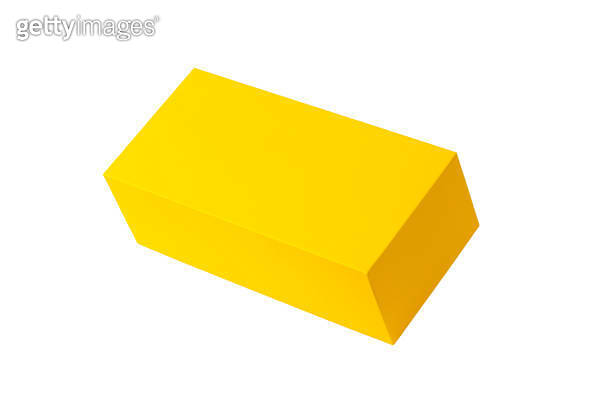rectangular gift box made of yellow cardboard, isolate on a white ...