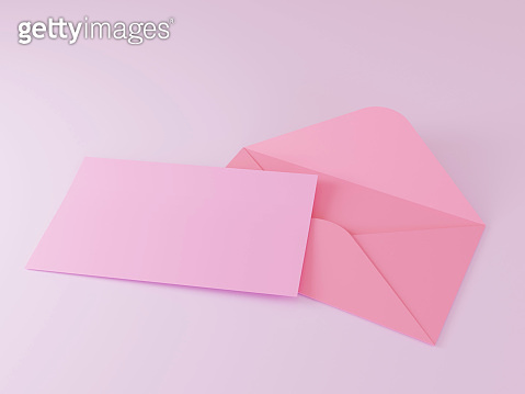 Open pink envelope with blank card on pink background 이미지 (1358960499) - 게티이미지뱅크