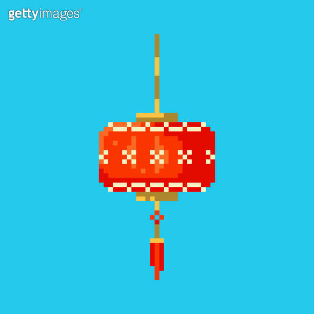 Pixel art paper lantern icon. Vector 8 bit style illustration of ...