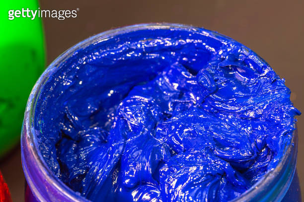 close up blue color of ink for print tee shirt. 이미지 (1319469174) - 게티이미지뱅크