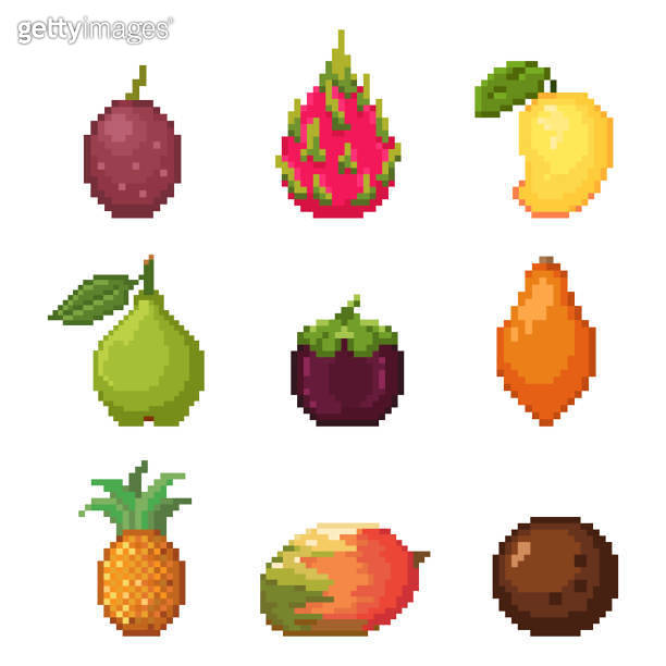 Pixel tropical fruit. Vector set. 8 bit style. (1345330009) 일러스트, 무료 ...
