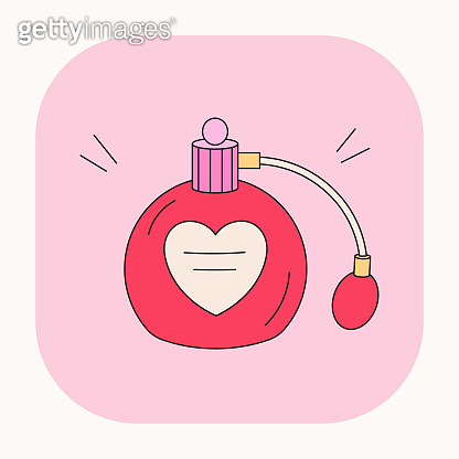 Retro Perfume Cologne cute cartoon illustration. Pink doodle icon of ...
