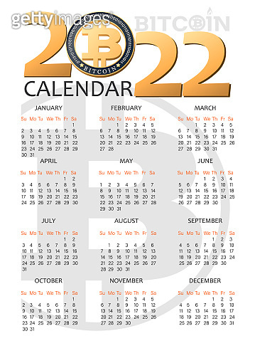 Bitcoin calendar 2022. Vector template design with week start on Sunday ...
