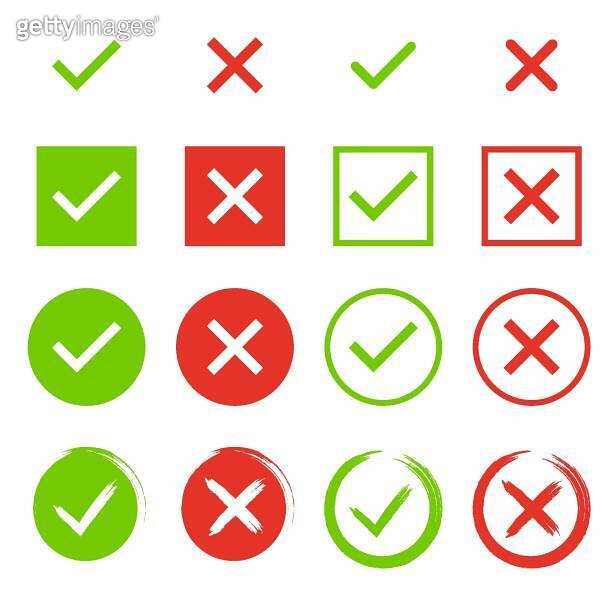 Set of chek marks. Green tick and red cross. YES or NO accept and ...