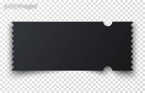 Realistic black ticket with one stub rip line and shadow. Mockup coupon ...