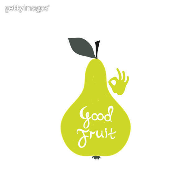 Good fruit. Silhouette pear with text. Motivation card with hand ...