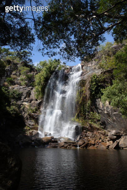 Trevethan Falls is a remote idylicfreswater waterfall with a rock pool ...