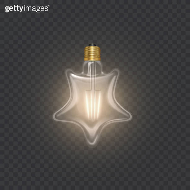 Star shaped bulb in retro style on dark substrate, glowing light bulb ...