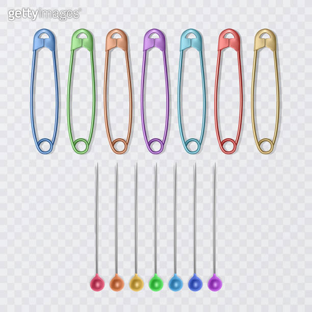 Set of Realistic safety pins for clothes, safety pins of rainbow colors ...