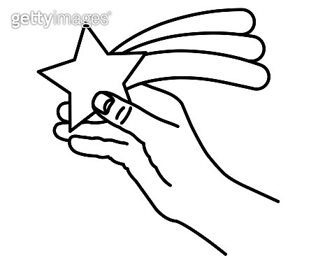 Illustration of a hand holding a shooting star [black and white] 이미지 ...