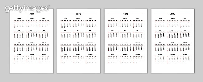 2022 2023 2024 2025 calendar set classic strict minimalist style ...