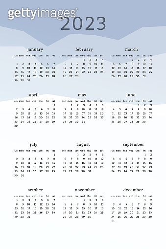 Vertical blue calendar for 2023 year. Mountains silhouettes abstract ...
