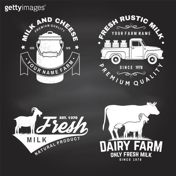 Dairy farm. Only fresh milk badge, logo on the chalkboard. Vector ...