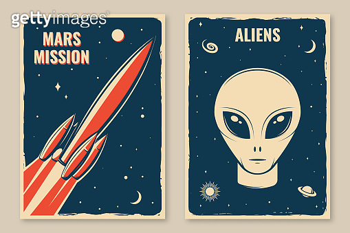 Space mission posters, banners, flyers. Vector illustration. Concept ...